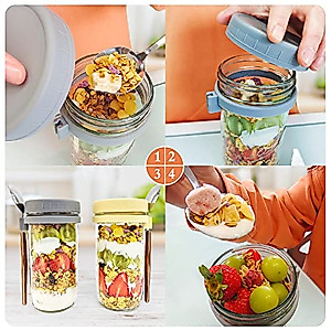 Etomiel Overnight Oats Jars with Lid and Spoon 21 oz, 2 Pack Large Capacity Airtight Oatmeal Container with Measurement Marks, Glass Mason Jars for Cereal Yogurt and Parfait