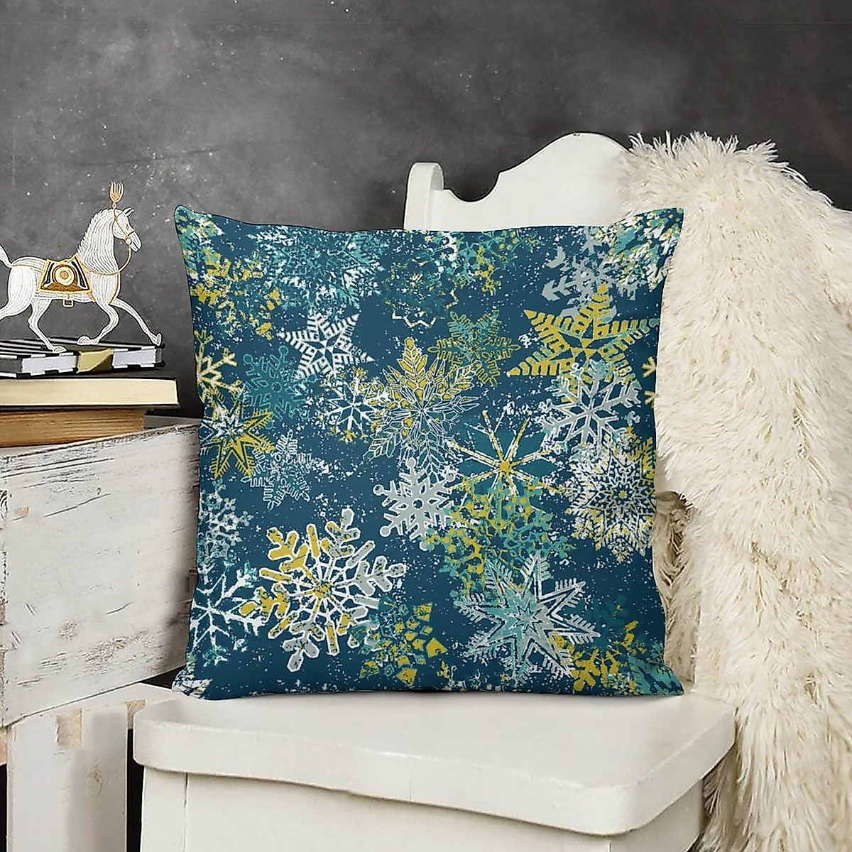 Meaudiwes Square Decorative Pillow Covers 24" X 24", Christmas Decorations Snowflakes Cushion Cover Soft Short Plush Pillowslip for Sofa Bedroom Home Decoration