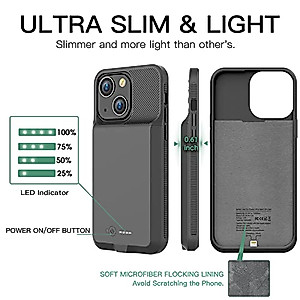 GIN FOXI Battery Case for iPhone 13&13Pro, Real 7000mAh Ultra-Slim Battery Charging Case Rechargeable Anti-Fall Protection Extended Charger Cover for iPhone 13&13Pro Battery Case(6.1 inch) Black