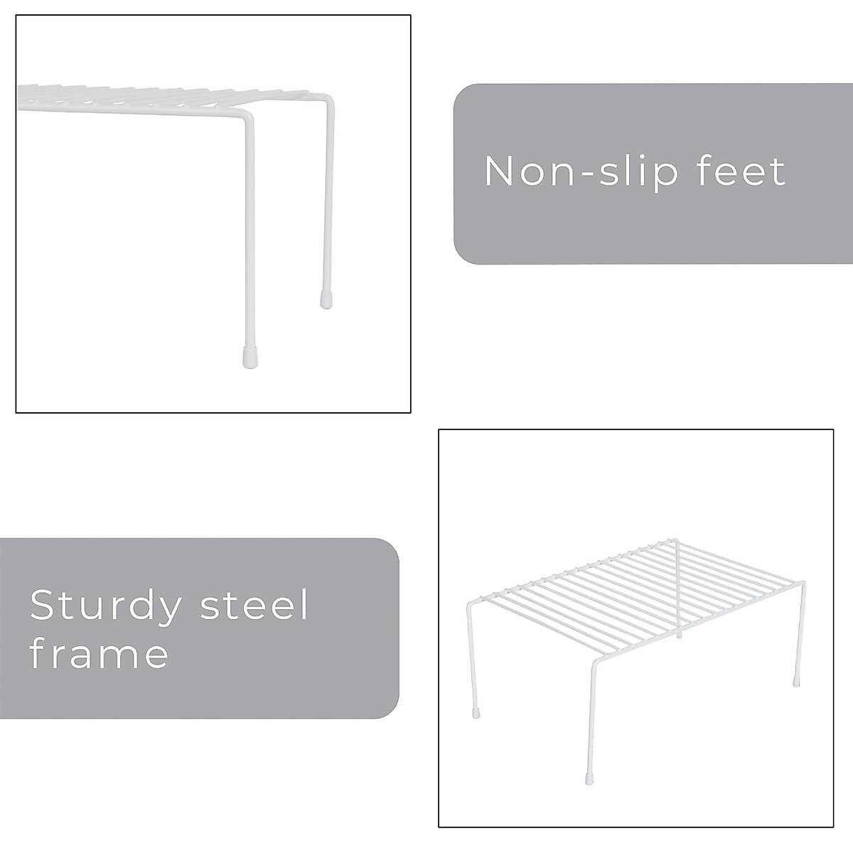 Smart Design Cabinet Storage Shelf Rack - Medium (8.5 x 13.25 Inch) - Steel Metal Wire - Cupboard, Plate, Dish, Counter & Pantry Organizer Organization - Kitchen [White]