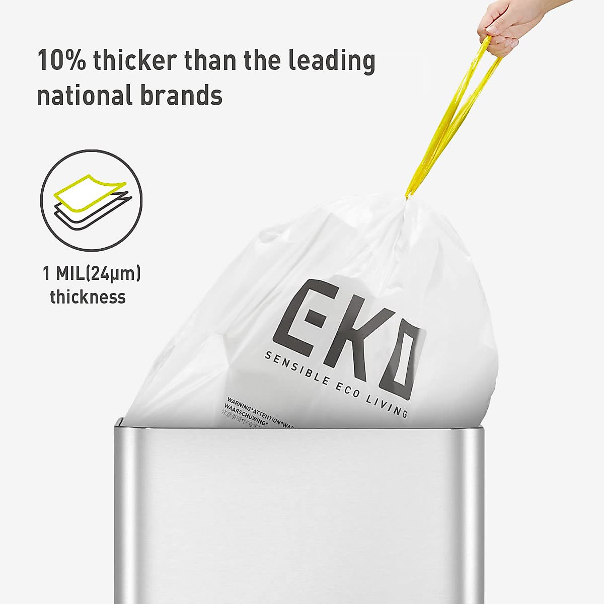 EKO Easy-Dispense Roll of 60 Count Extra-Strong Drawstring Kitchen Trash Bags - 21 Gallon Garbage Bags (79.5L) 1 pack, Code G