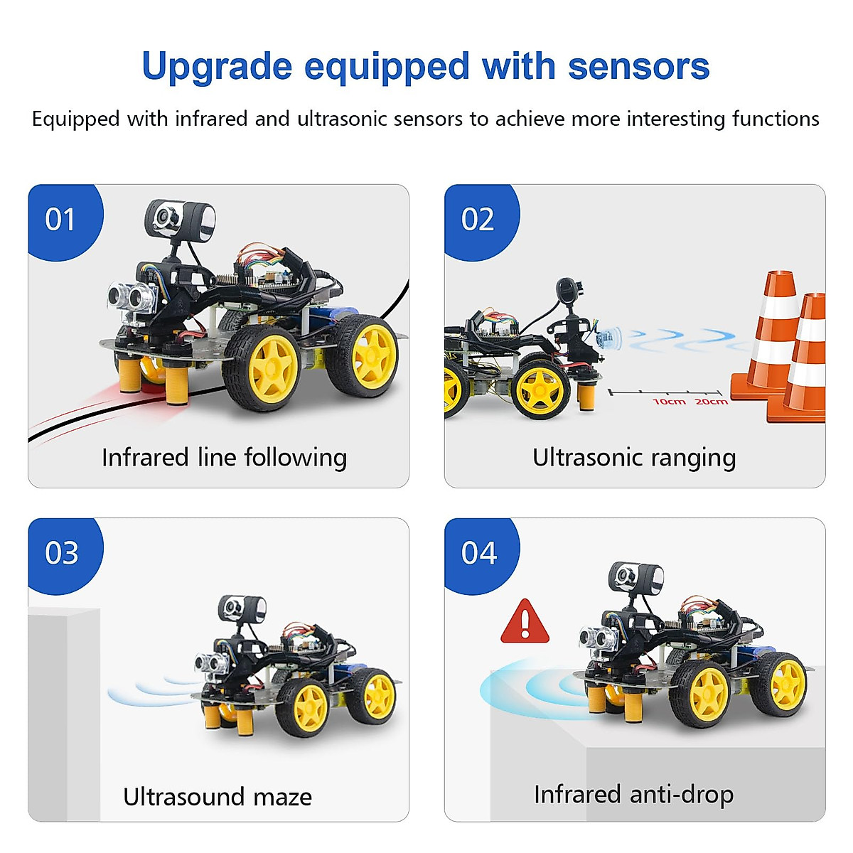 Smart Robot Car Kit for Raspberry Pi 5/3B/3B+/4B,Upgraded AI Visual Color,QR Code,Face Recognition,Line Tracking,Obstacle Avoidance,Electronic DIY Kit for Teens and Adults(Raspberry Pi Not Included)