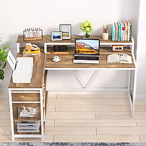 Tribesigns Reversible 55-inch L Shaped Desk with Drawer, Modern L Corner Desk Home Office Table with Storage Shelves and Monitor Stand, Rustic Wooden and Metal PC Table for Small Space (Oak)