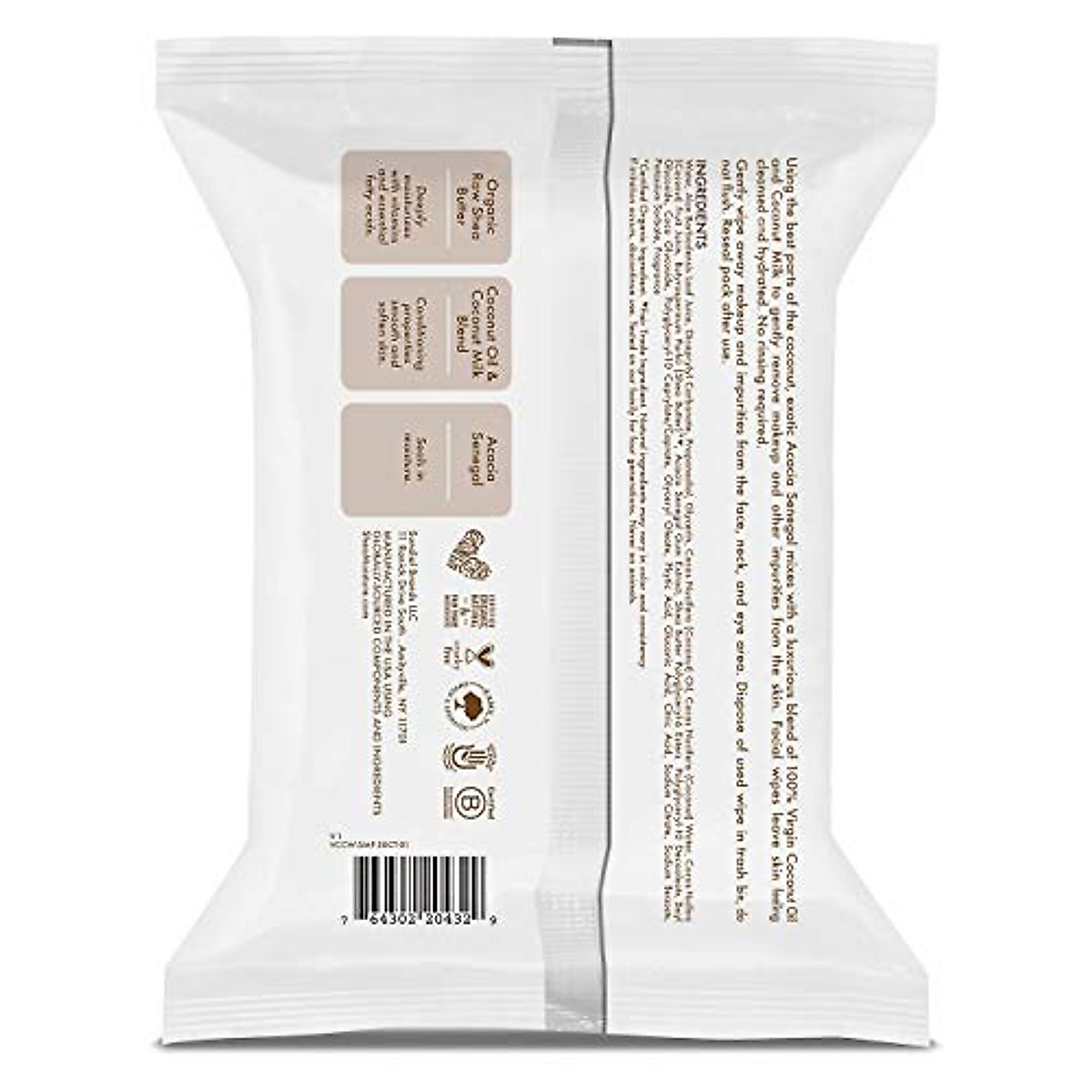 Shea Moisture 100 Percent Virgin Coconut Oil Daily Hydration Face Wipes, Coconut Milk Makeup Remover Wipes, Acacia Senegal Facial Wipes, Unisex Face Cleansing Wipes, 30 Count
