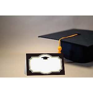 Table Place Card for Graduation Party, 25 Pcs Small Tent Cards Set with Gold Balloons and Graduation Cap Design, Elegant Name Cards Food Lables, Graduation Party Decorations 2022 Supplies(06)