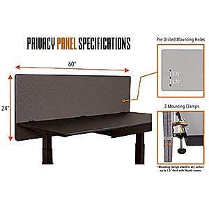 Stand Steady ClipPanel Desk Mounted Privacy Panel | Height Adjustable Desk Divider| Easy Clamp on Privacy Screen or Modesty Panel - Reduces Up to 85% of Noise | (Charcoal / 60" x 24")