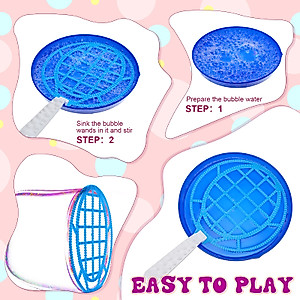 Lenwen 99 Pcs Big Bubble Wands Set, Giant Bubble Wands Toys Bulk with Tray Large Bubble Maker Mixed Size Funny Bubble Making Toys for Kids Summer Outdoor Party Favors Gifts Birthday Games