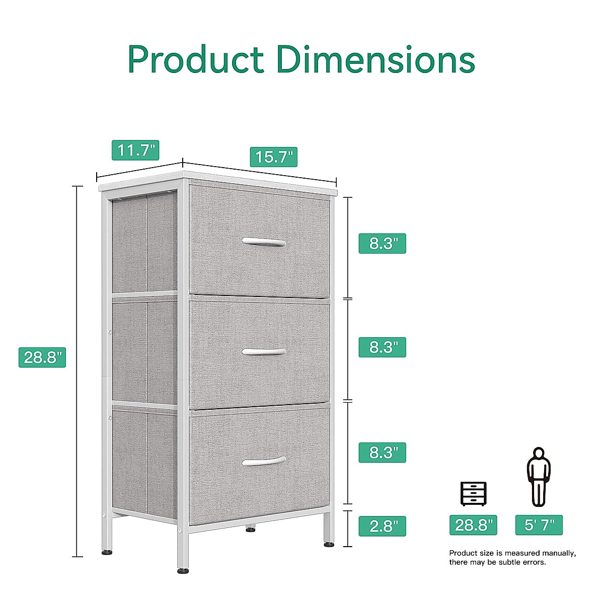 AODK Dresser for Bedroom Nightstand Small Dresser Chest of Drawers End Table for Living Room, Closet Dresser with 3 Storage Drawers Organizer Clothes, Light Grey