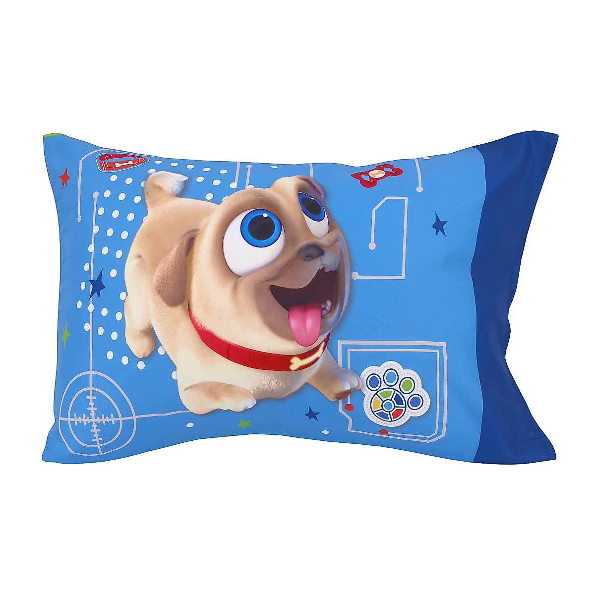 Disney Puppy Dog Pals Puppy Pals Fun White, Blue, & Green 2Piece Toddler Sheet Set - Fitted Bottom Sheet & Reversible Pillowcase, Blue, Green, Grey, White