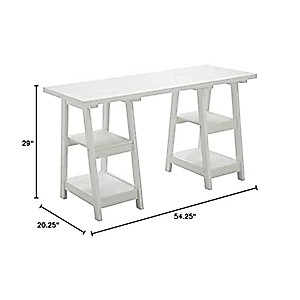 Convenience Concepts Designs2Go Double Trestle Desk with Shelves, White