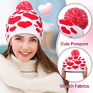 Valentine's Day Love Beanie Hats Heart Pattern Hats Warm Stretch Winter Knit Hat for Men Women Adult Valentine's Day Gifts (Heart,4 Pcs)