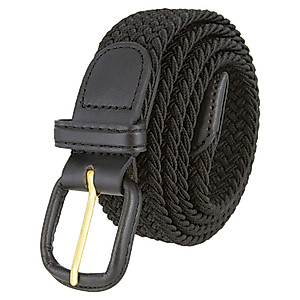 Belts.com Leather Covered Buckle Woven Elastic Stretch Belt, Black, (XL(40"-43")