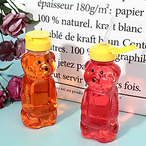 4 Pieces Juice Bear Bottles Honey Bear Drinking Bottles Plastic Reusable Drinking Cups with 4 Pieces Soft Silicone Straws for Daily Drinking Supplies (Yellow)