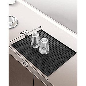 Large Silicone Dish Drying Mat for Kitchen Counter with Faucet Mat - XL Dish Drying Mat 20" x 16" - Dish Drying Rack Mat, Heat Resistant Hot Pot Pad, Non-Slip Sink Mat, BPA Free, Dish Washer Safe