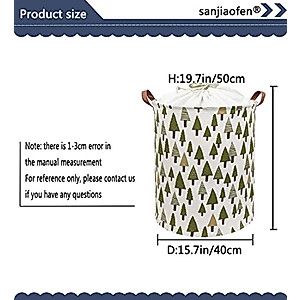 Sanjiaofen Nursery Laundry Basket Canvas Fabric Baby Boy Storage Bins,Collapsible Woodland Hamper,Waterproof Storage Baskets with Leather Handle,Forest Nursery Decor,Toy Organizer (Tree)