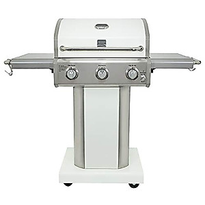 Kenmore 3-Burner Outdoor BBQ Grill | Liquid Propane Barbecue Gas Grill with Folding Sides, PG-A4030400LD-PE, Pedestal Grill with Wheels, 30000 BTU, Pearl White