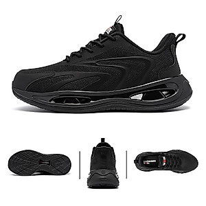 LARNMERN Steel Toe Shoes Men Breathable Work Sneakers Safety Lightweight Comfortable Tennis Shoe Indestructible Sneaker(9.5 Men, Black)