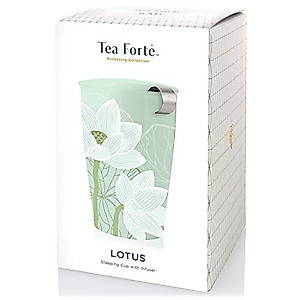 Tea Forte Lotus Kati Steeping Cup, 12oz Ceramic Tea Infuser Mug with Lid for Steeping Loose Leaf Tea, Tea Infuser Cup for Tea Lovers, Tea Gifts