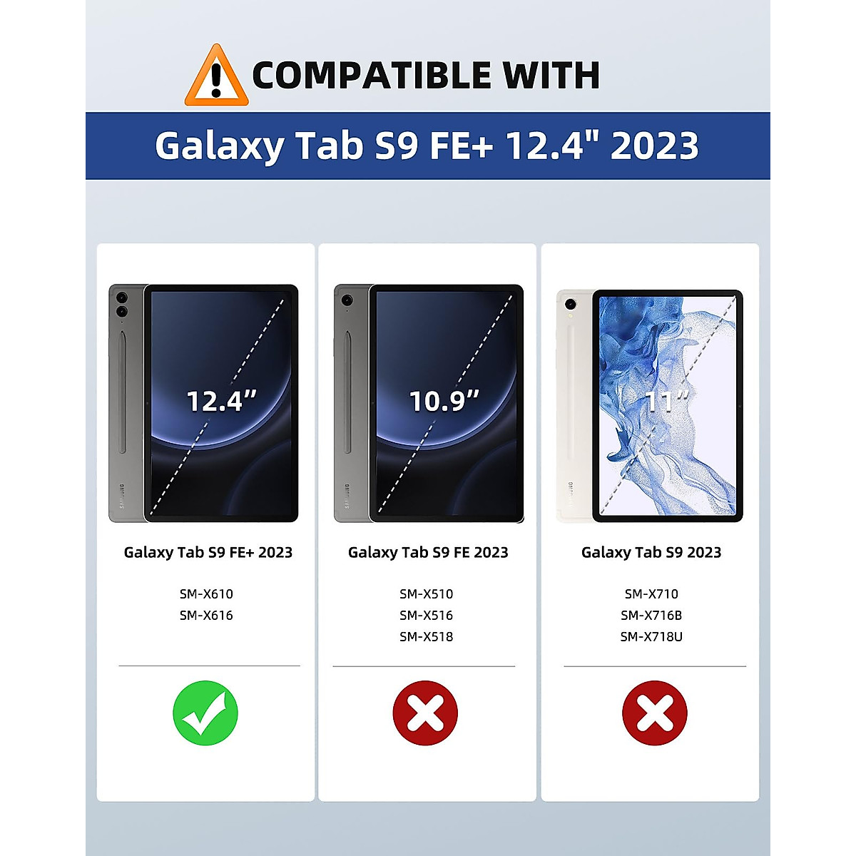 MoKo Case Fits Samsung Galaxy Tab S9 FE Plus 12.4-Inch 2023 (SM-X610/SM-X616), Lightweight Tablet Trifold Cover Case Transparent TPU + PC Back Shell with Pen Holder Slot/Auto-Wake, Black