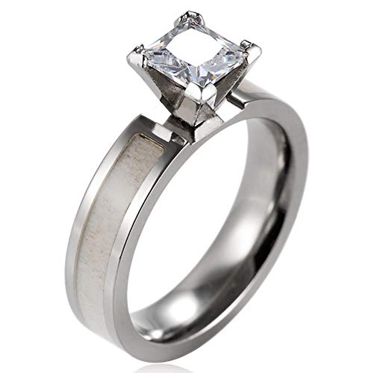 SHARDON Women's 5mm Titanium Cubic Zirconia Engagement Ring with Genuine Antler Inlaid Size 7