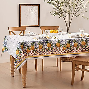 Elrene Home Fashions Capri Lemon Double-Bordered Mediterranean Fabric Tablecloth, Rectangle, 60 inches X 84 inches