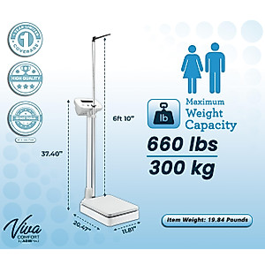 AdirMed Digital Physician Scale with Mechanical Height Rod - Eye-Level Measuring Station for Body Weight, Height & BMI - Ideal for Gyms, Medical Facilities & Rehabilitation Centers