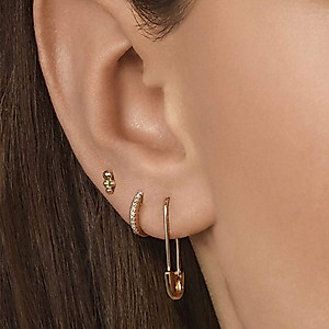 Gold Hoop Earrings for Women, 3 Pairs 8mm Small Sterling Silver Huggie Earrings | Tiny Cubic Zirconia Cartilage Cuff Earrings Hoop Piercing Jewellery for Men Teens