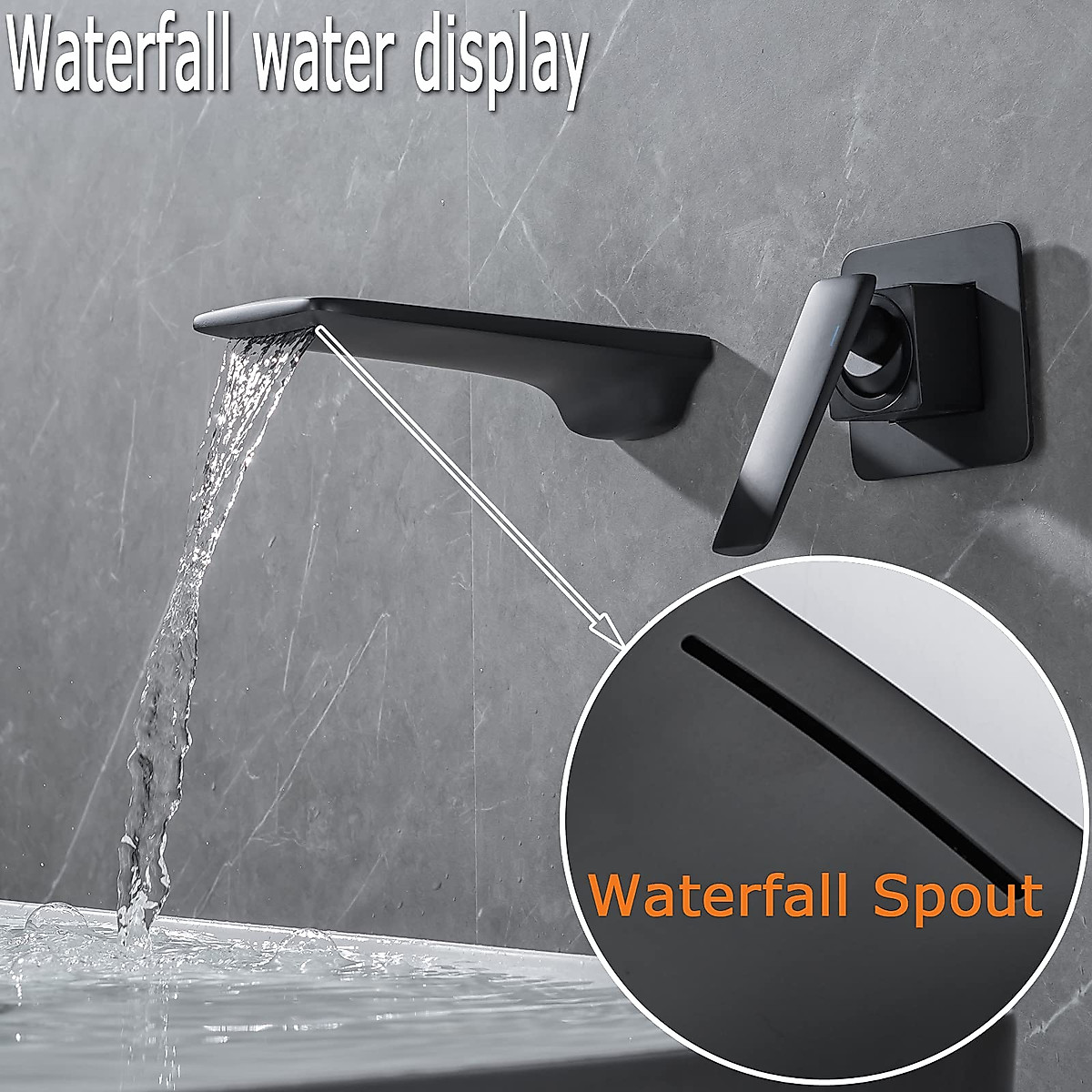 RANDOM Bathroom Single Handle Sink Faucet Matte Black Wall Mounted Waterfall Bathroom Faucet Bathroom Faucet Single Handle Sink Faucet Split Brass Handle Wall Mount 68008-2MB.