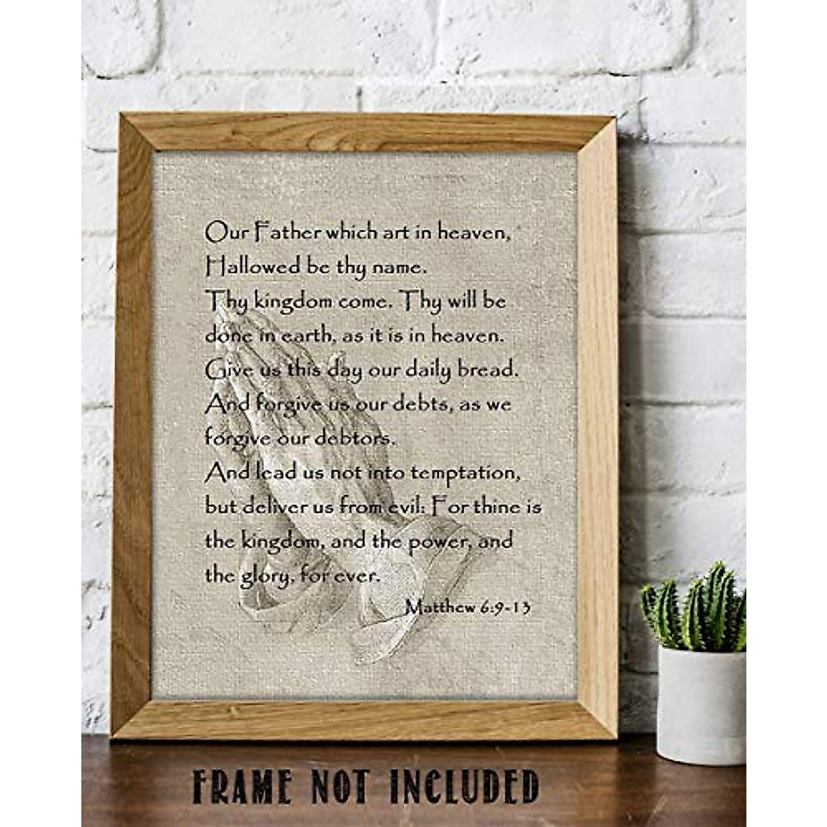 "The Lords Prayer w/Folded Hands"- Scripture Wall Art Print-8 x 10"- Ready to Frame. Home Décor-Kitchen-Dining Décor- Christian Gifts. Universal Biblical Prayer-Matthew 6: 9-13 With Linen Texture Look