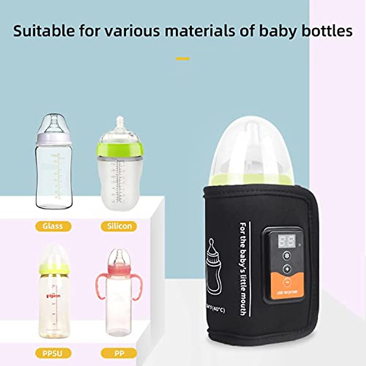 TOWOOZ Bottle Warmer, Baby Bottle Warmer USB Charging Easy to Operate Milk Warmer with LCD Digital Display Screen Lightweight Portable Bottle Warmer (Type 1)