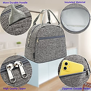 FlowFly Lunch Bag Tote Bag Lunch Organizer Lunch Holder Insulated Lunch Cooler Bag for Women/Men,Heather Grey