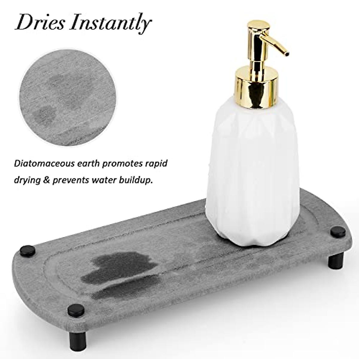 Ozzptuu Sink Caddy Instant Dry Kitchen Sink Organizer Sponge Holder for Kitchen Sink Diatomaceous Pedestal Stand Riser with Stainless Steel Feet Protection for Modern Home (Grey)