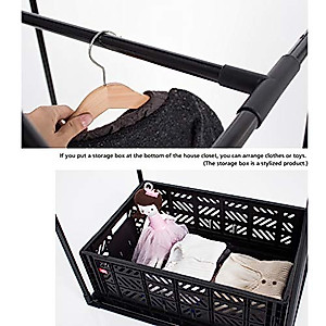 PETITE MAISON Kids Closet - Dress up Clothing Garmet Rack, Hanging Costume Organizer with Cute House Frame, Handmade Premium Quality, 25" x 17" x 59", Aluminium Super-Light, Large Black