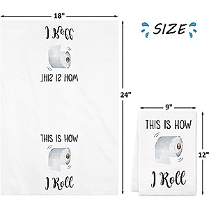 Vansolinne Funny Bathroom Hand Towels with Hanging Loop (4 Packs), 24''x18'' Absorbent Waffle Weave Towels with Humorous Words & Pattern, Cool Guest Hand Towels Funny Bath Decor Nice Bathroom Gifts