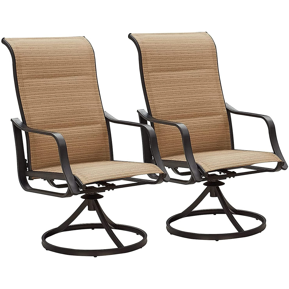 LOKATSE HOME Patio Dining Chair Swivel Set of 2 Outdoor Textilene Fabric with Metal Frame, Beige