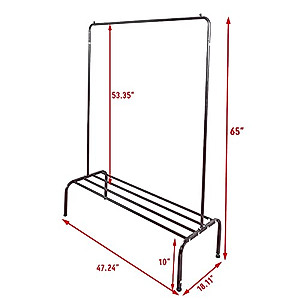 BOFENG Metal Garment Rack Heavy Duty Clothes Stand Rack With Top Rod and Lower Storage Shelf Industrial Clothes Rack for Indoor Bedroom (Brown)