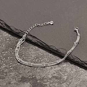 MEVECCO Bracelet for Women Sliver Layered Satellite Chain Bead Sliver Plated Dainty 3 Layer Simple Jewelry