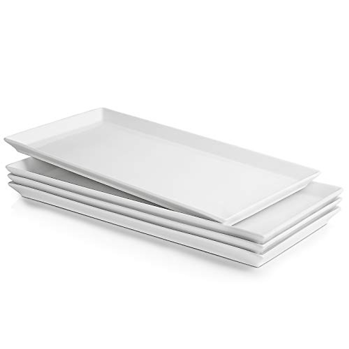 Sweese 703.101 White Serving Platters, Porcelain Serving Trays for Parties, Rectangular Plates - 15.5 Inch, Set of 4