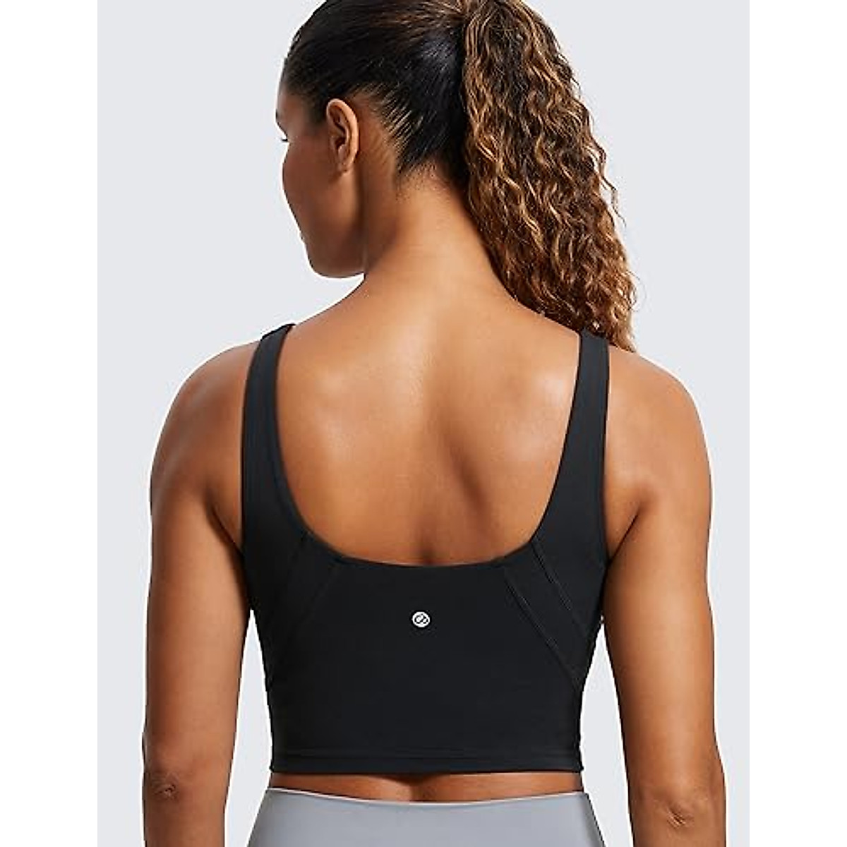 CRZ YOGA Butterluxe Womens V Neck Longline Sports Bra - Padded Workout Crop Tank Top with Built in Bra Black Medium