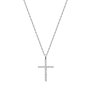 Dazzlingrock Collection 0.30 Carat (Ctw) Round White Diamond Thin Cross Pendant for Women with 18 inch Silver Chain in 14K White Gold