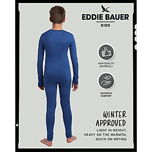 Eddie Bauer Thermal Underwear For Kids - 2 Piece Performance Base Layer Underwear Set For Boys and Girls (5-16), Size 10-12, Nautical Blue