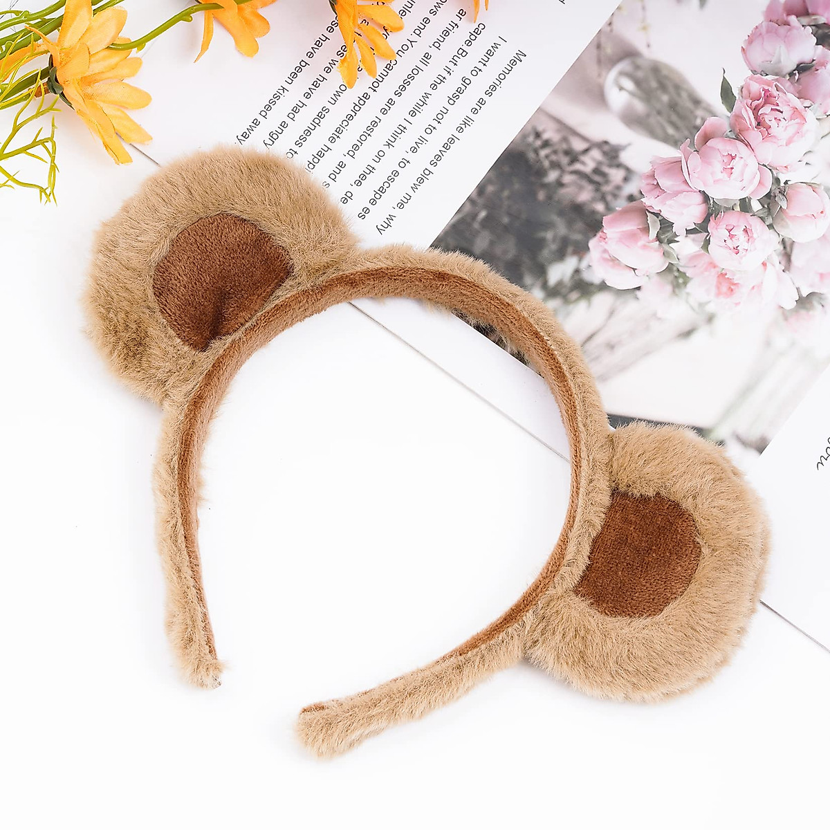 Hmxpls Bear Ears Headband Costume, Cute Animal Ears Headband for Party Cosplay Makeup Washing Face Costume (Brown)