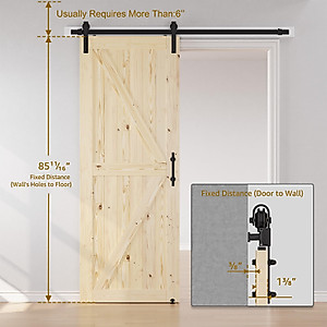 SMARTSTANDARD 36in x 84in Sliding Barn Door with 6.6ft Barn Door Hardware Kit Included, Unfinished Solid Spruce Wood Door, Assembly Required, DIY, Stainable, Natural