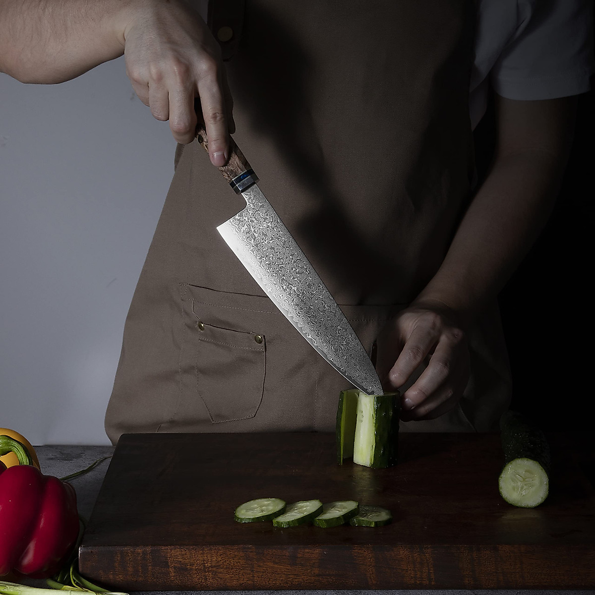 8 Inch Kiritsuke Knife Unique stablized wood Resin handle Damascus Vg10 67 Layers Japanese Stable Wood Chef Knives with Sheath (8.5”gyuto knife)