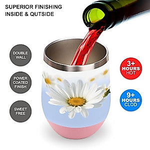 WYUSPGK 304 Stainless Steel Insulated Cup, White Daisy Print Smooth Rim, Durable & Reusable - Perfect for Office, Home, And Travel