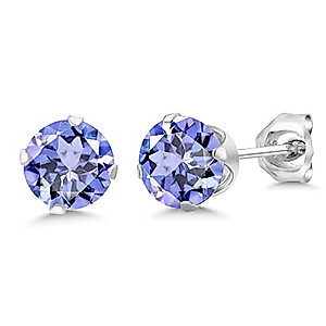 Gem Stone King 925 Sterling Silver Tanzanite Stud Earrings For Women (0.80 Cttw, Gemstone Birthstone, Round Cut 4.5MM)