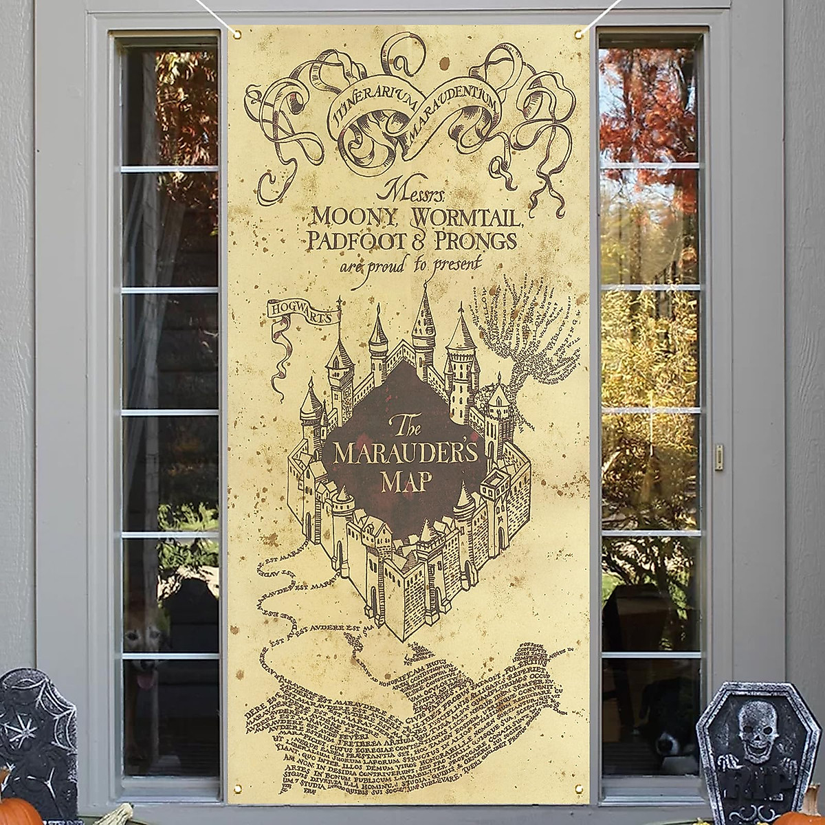 Magical Wizard Halloween Door Cover Hogwarts Porch Sign Banner Halloween Birthday Party Decorations and Supplies for Home