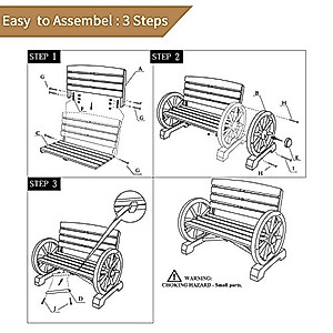 PatioFestival Outdoor Bench Wooden Patio Porch Bench Wagon Wheel Design Rustic Bench for Garden,Porch,Yard(45" Lx21 Wx32 H)