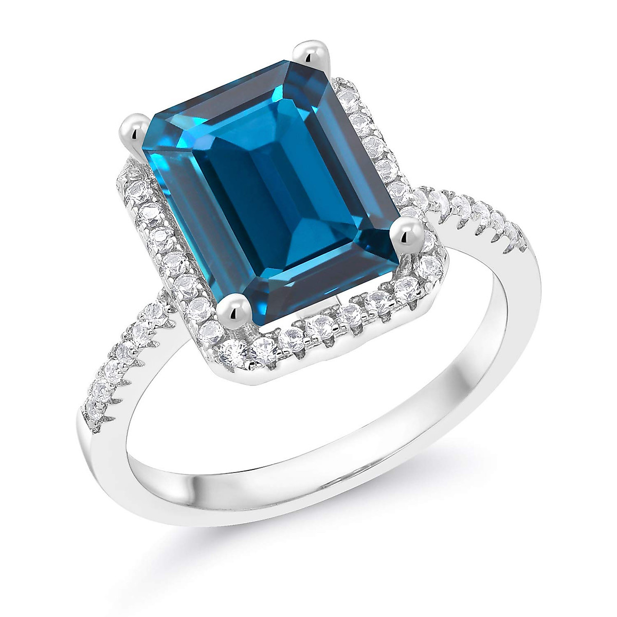 Gem Stone King 925 Sterling Silver Gemstone Birthstone Engagement Ring | Emerald Cut 10X8MM | Wedding Engagement Anniversary Promise Ring For Women | Available In Size 5, 6, 7, 8, 9