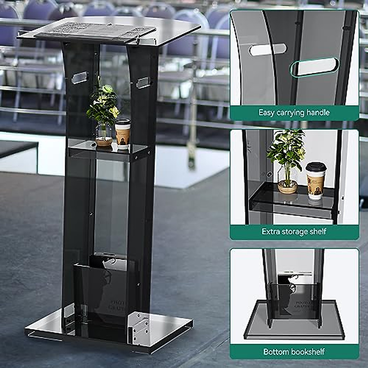 YITAHOME Portable Podium-47 Inches Tall Lectern with Handle for Church, Weddings, and Conferences with Reading Surface and Storage Shelf